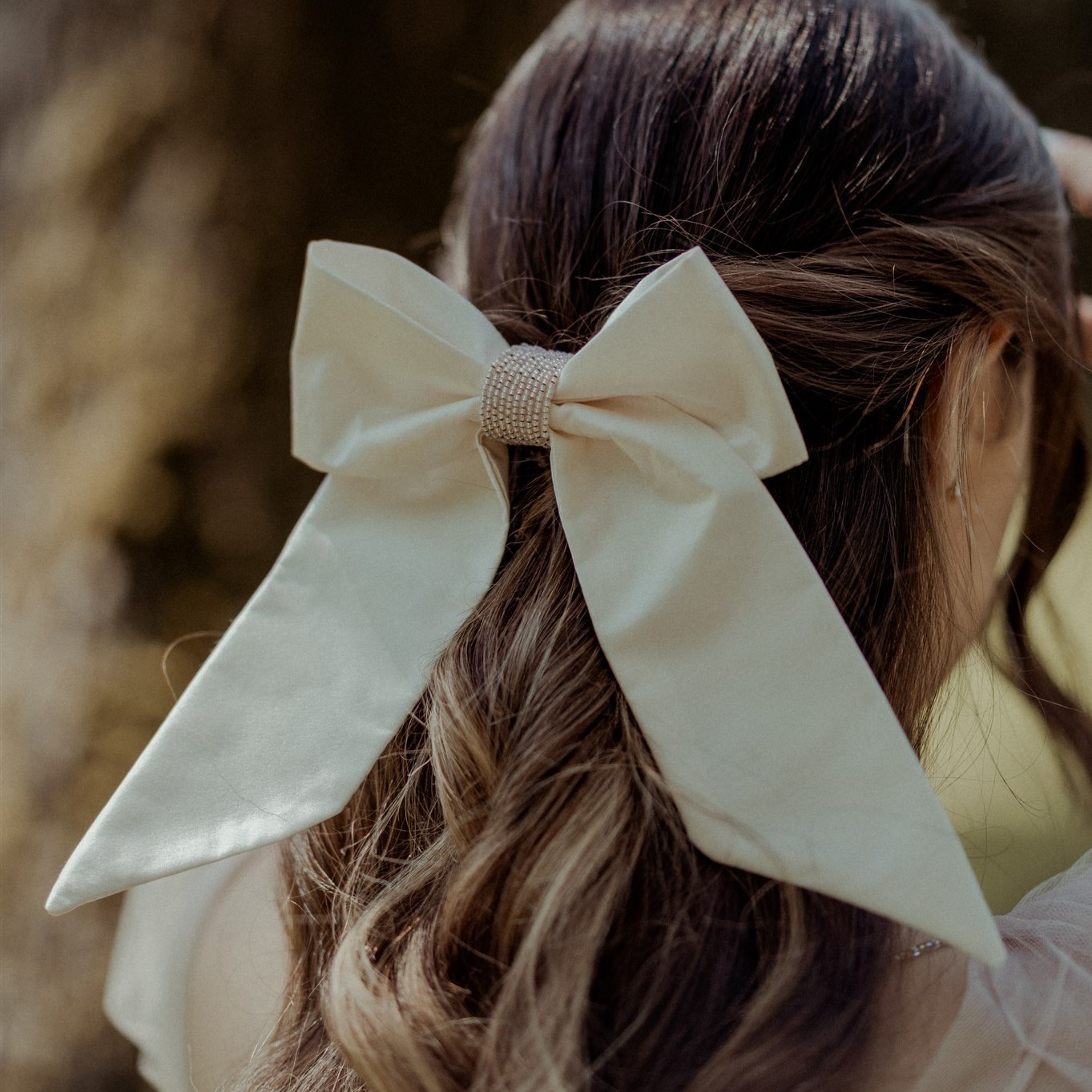 Fiocco per capelli rosa cipria in seta da cerimonia